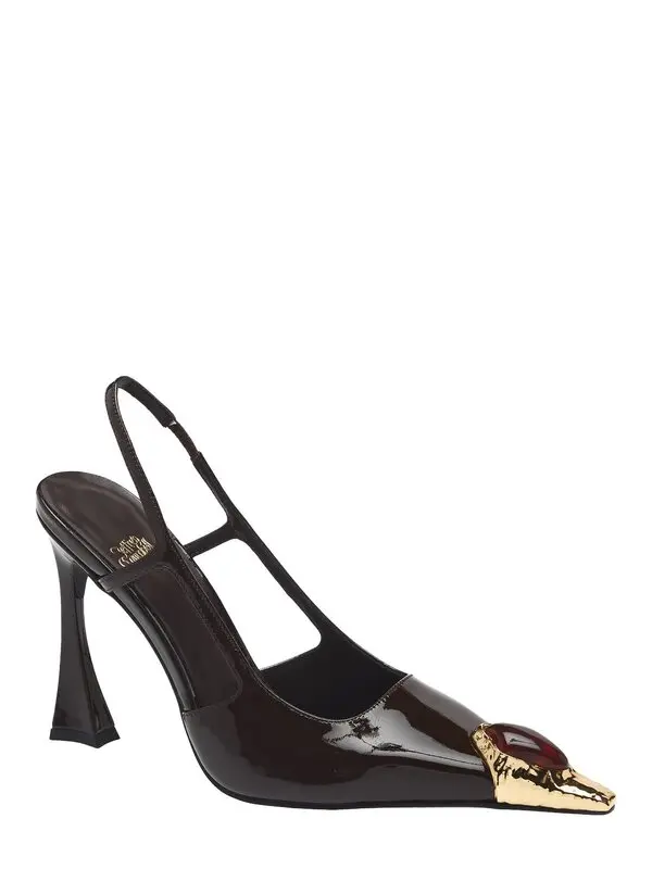 Jeffrey Campbell Sorcerer Pointed Toe Slingback Pumps - Brown Patent Gold Brown