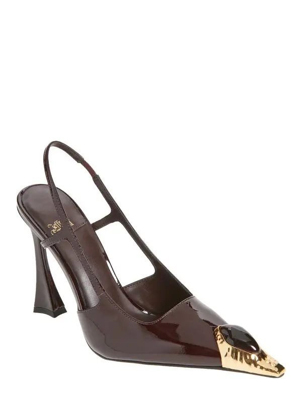 Jeffrey Campbell Sorcerer Pointed Toe Slingback Pumps - Wine Patent Gold Brown