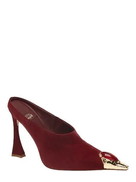 Jeffrey Campbell Naiad Stiletto Heel Mules - Wine Suede Gold Red