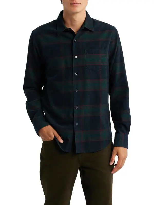 Vince Holme Plaid Cotton Corduroy Button-up Shirt - Coastal Combo