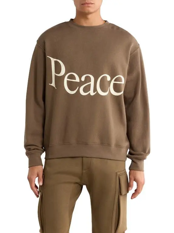 MUSEUM OF PEACE & QUIET Jumbo Wordmark Cotton Fleece Crewneck Sweatshirt - Brown