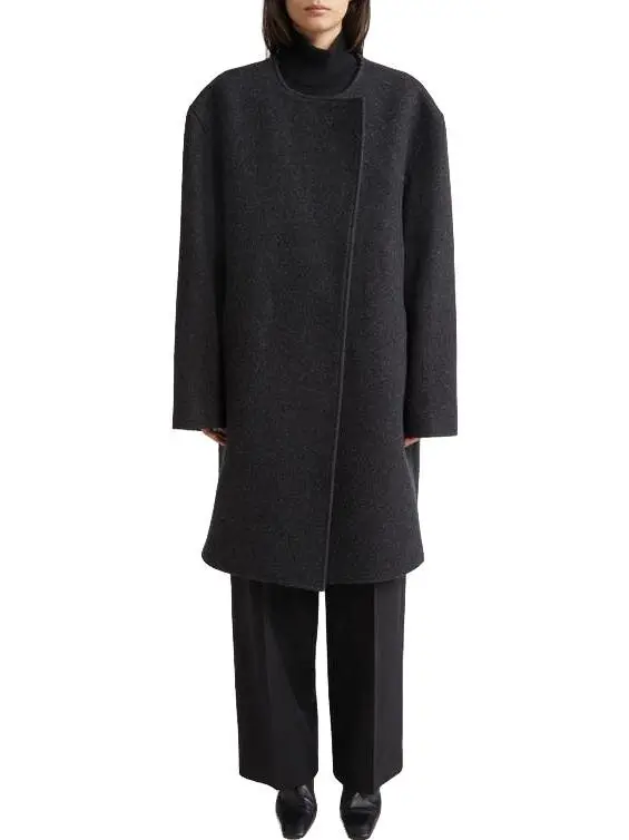 TOTÊME Collarless Felted Wool-blend Coat - Charcoal Melange