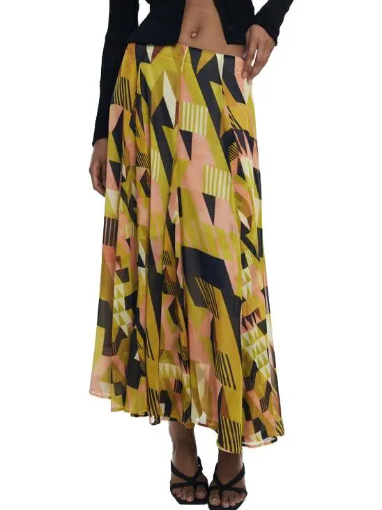 Desigual Geometric Print Maxi Skirt - Warm Green