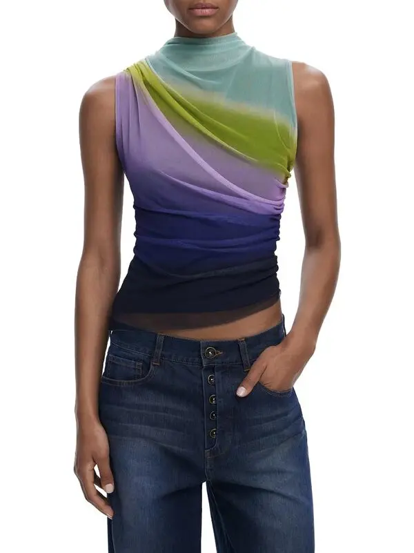 Desigual Ruched Sleeveless Top - Purple