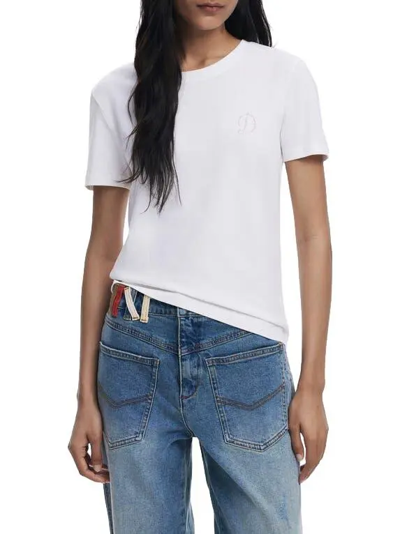 Desigual Rhinestone Embellished Cotton T-shirt - White