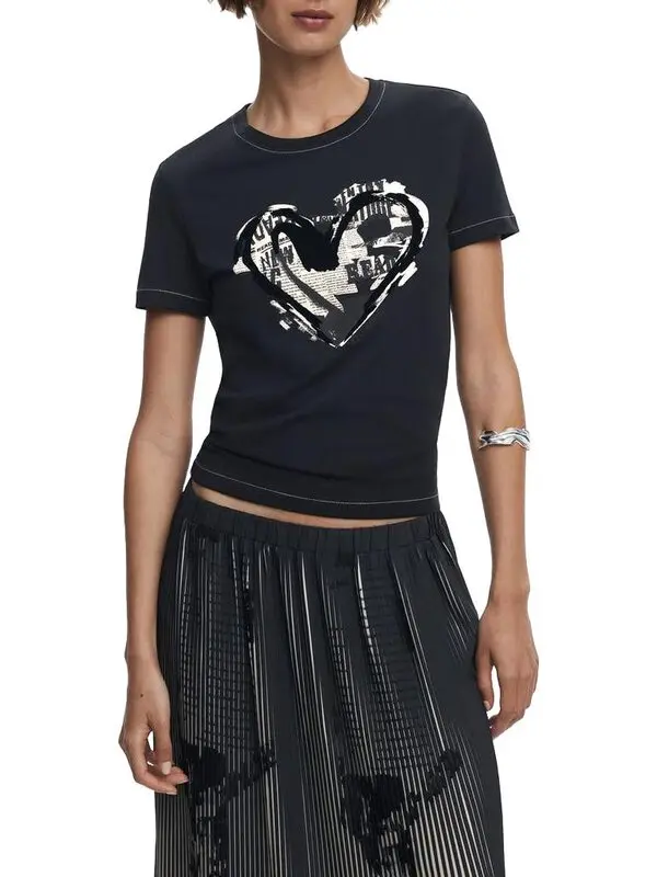 Desigual Heart Graphic T-shirt - Black
