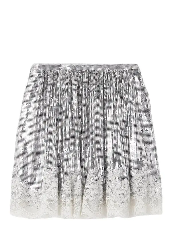 Rabanne Crystal-embellished Lace-trimmed Chainmail Mini Skirt - Silver