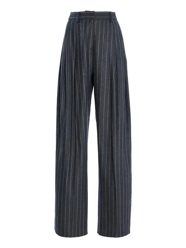 Carolina Herrera Pinstriped Wool-blend Wide-leg Pants - Grey