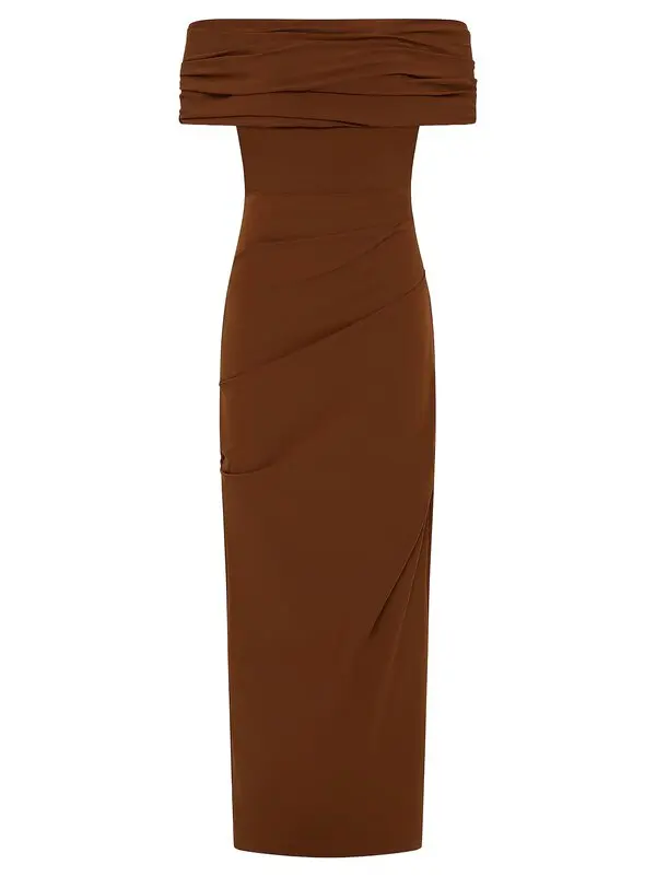 Rachel Gilbert Camille Off-the-shoulder Midi Dress - Brown