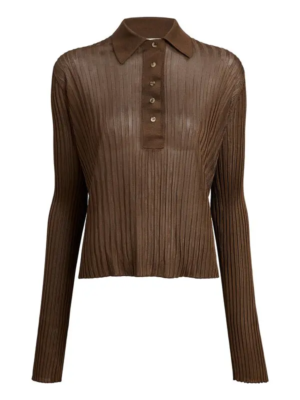Khaite Vin Ribbed Sheer Top - Brown
