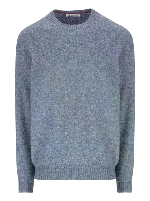 Brunello Cucinelli Mottled-effect Ribbed-knit Sweater - Blue