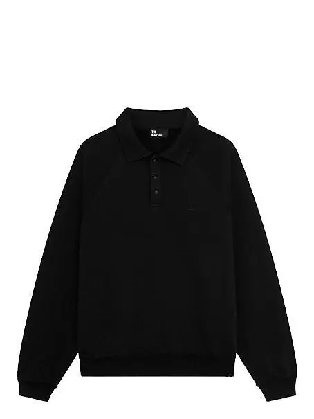 The Kooples Crest-embroidered Polo-collar Cotton Sweatshirt - Black Washed