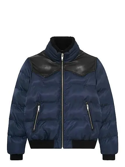 The Kooples Leather-yoke Padded Shell Puffer Jacket - Navy