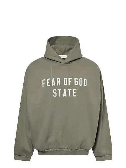 Fear Of God Brand-patch Relaxed-fit Cotton-blend Hoodie - Moss