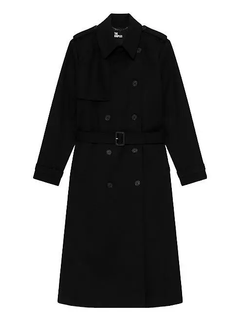The Kooples Padded-shoulder Double-breasted Cotton Trench Coat - Black