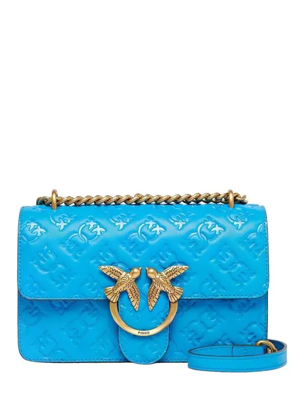 Pinko Love Birds Debossed Leather Cross Body Bag - Blue
