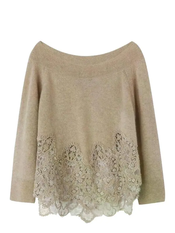 Ermanno Scervino Lace Detail Cashmere-wool Sweater - Neutrals
