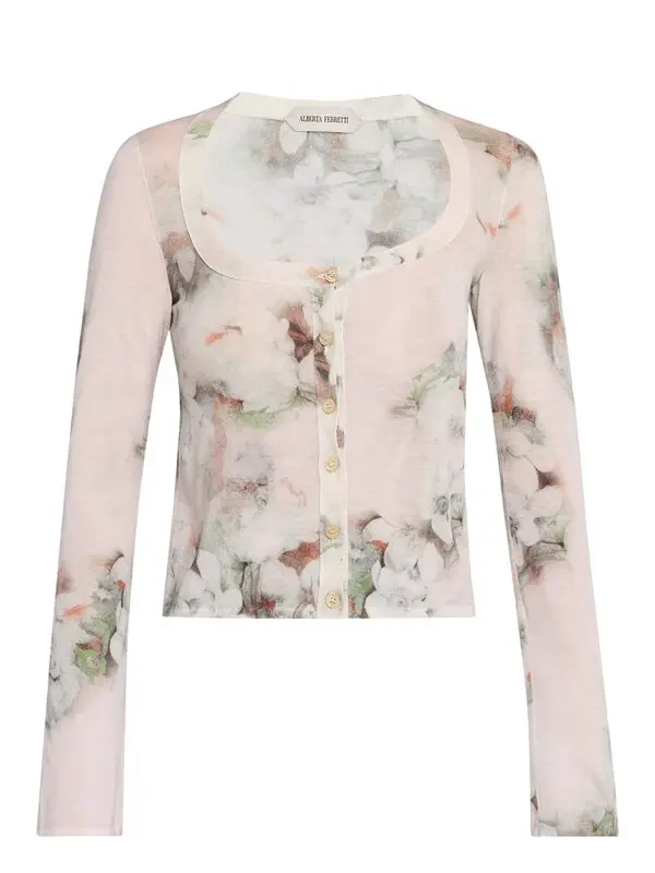 Alberta Ferretti Printed Merino Wool Cardigan - Multi Pink