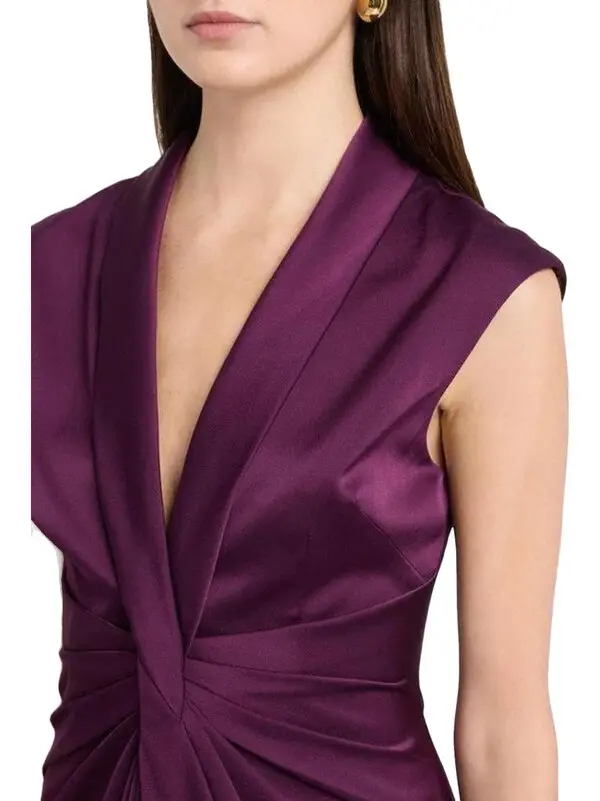 Aidan Mattox Sleeveless Pleated Twist-front Midi Dress - Malbec
