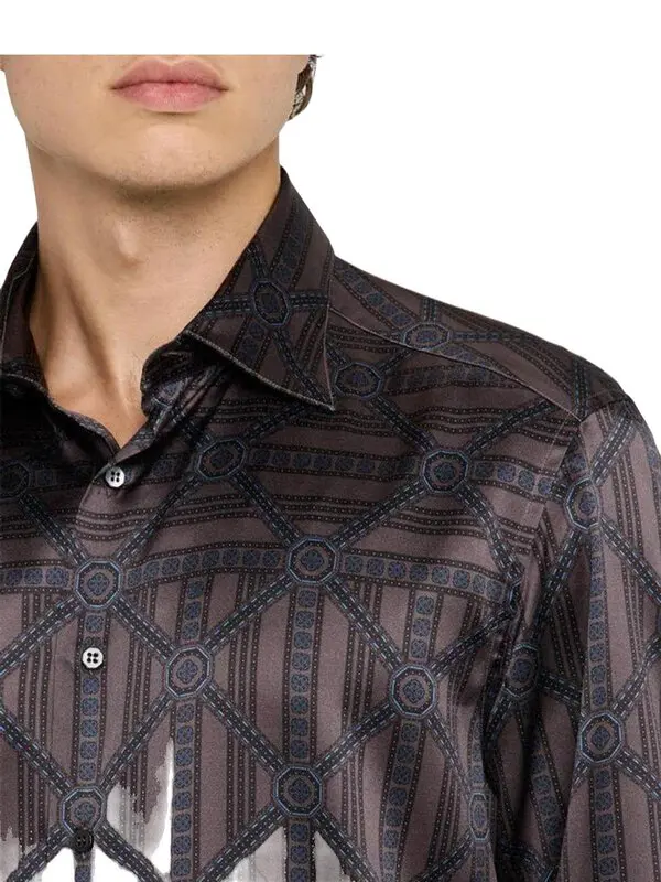 Stefano Ricci Apos;s Geometric Stripe Silk-elastane Sport Shirt - Brown