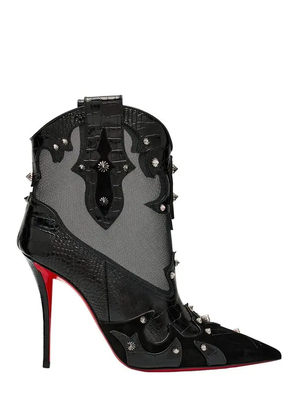 CHRISTIAN LOUBOUTIN 100mm Bootytiag Croc-embossed Leather And Mesh Western Booties - Black