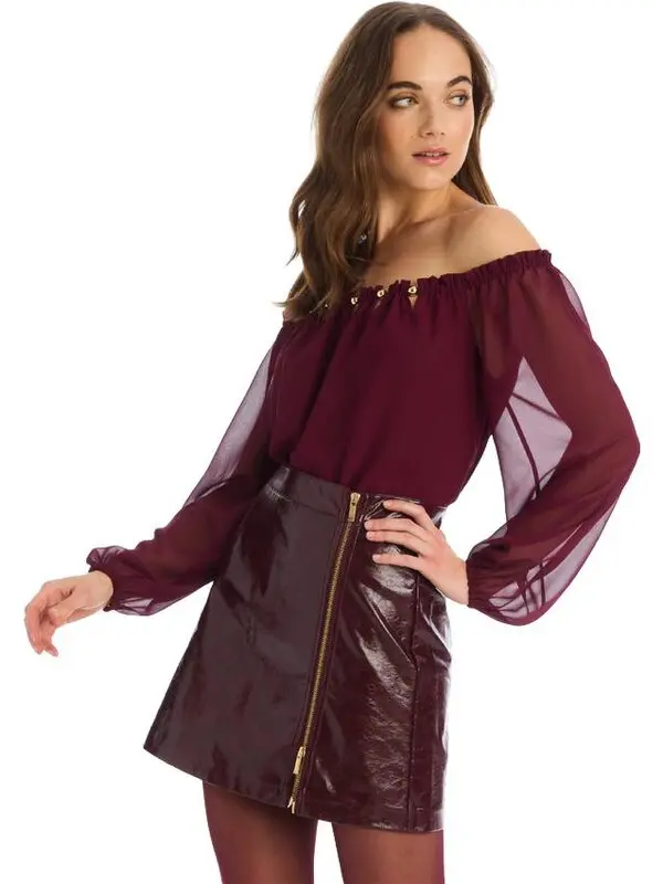 Allison Sara Off-the-shoulder Top - Burgundy / Red