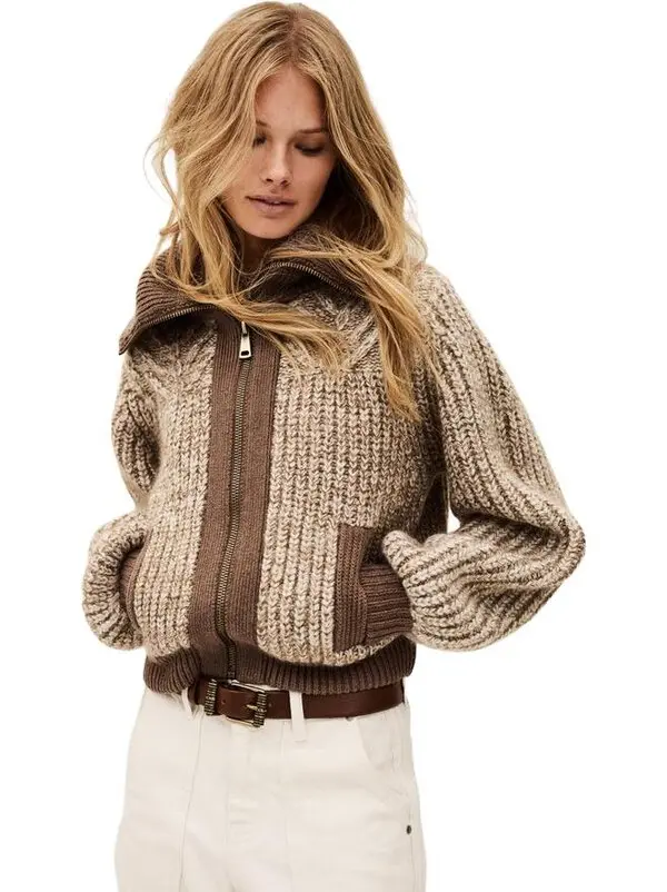 Ba&sh Rabel Knitted Zip Cardigan - Brown