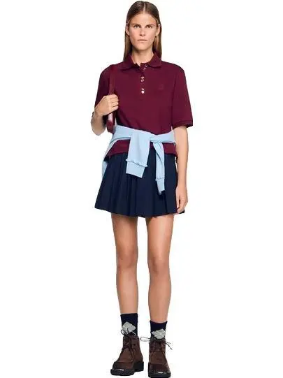 Sandro Polo Shirt With Decorative Buttons - Burgundy