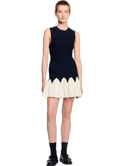 Sandro Two-tone Mini Knit Dress - Black