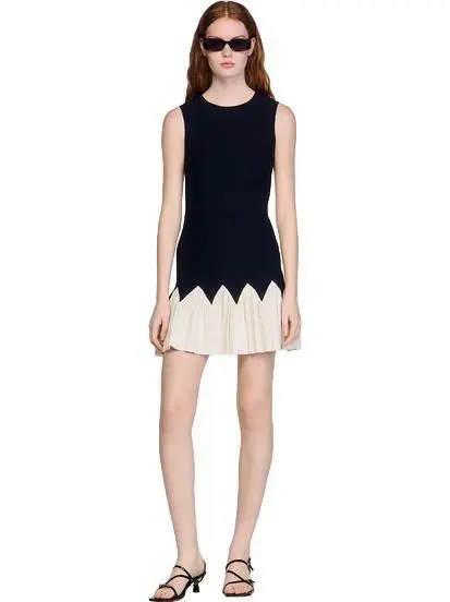 Sandro Two-tone Mini Knit Dress - Black