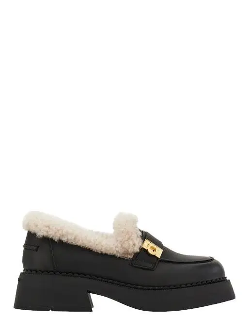 FERRAGAMO Shearling Loafer With Buckle Detail - Black