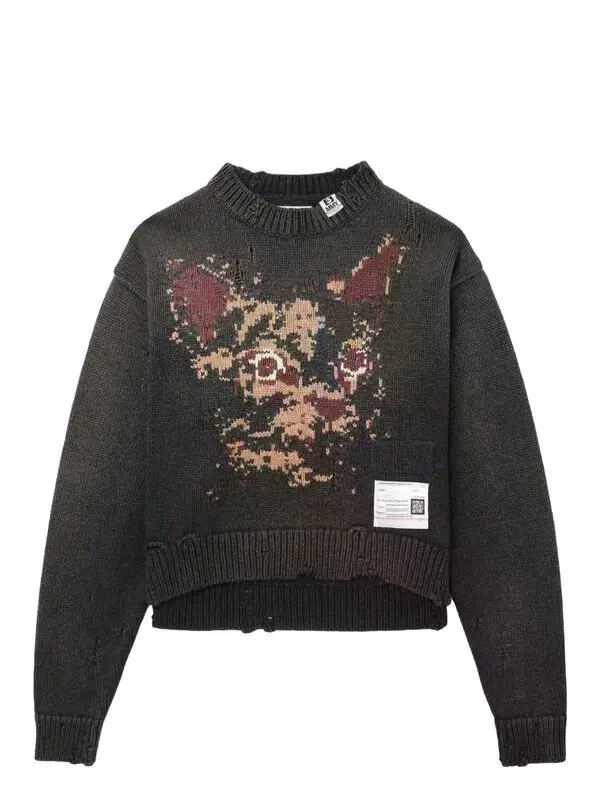 Mihara Yasuhiro Cat-face Distressed Knitted Sweater - Black