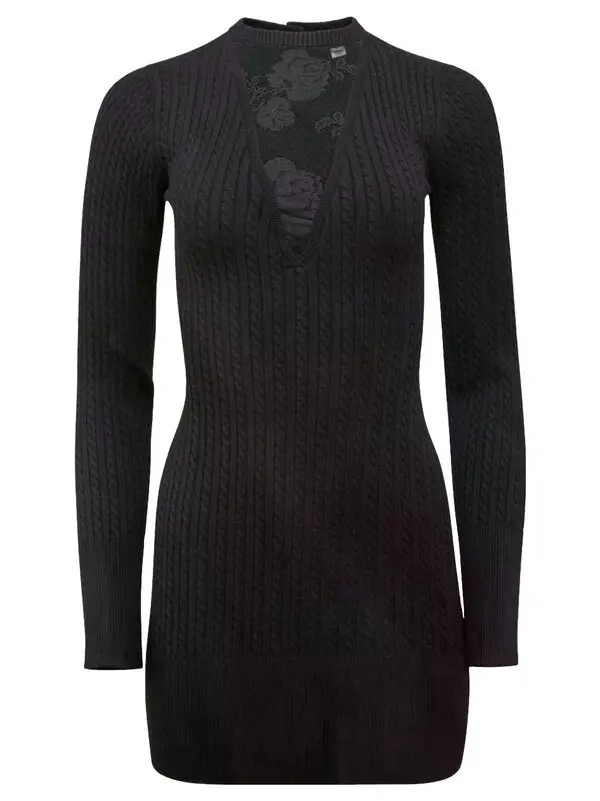 Fleur Du Mal Cable-knit Lace-insert Dress - Black