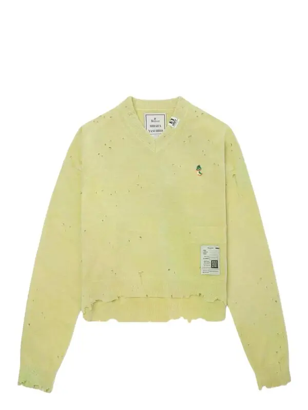Mihara Yasuhiro Frayed V-neck Sweater - Green