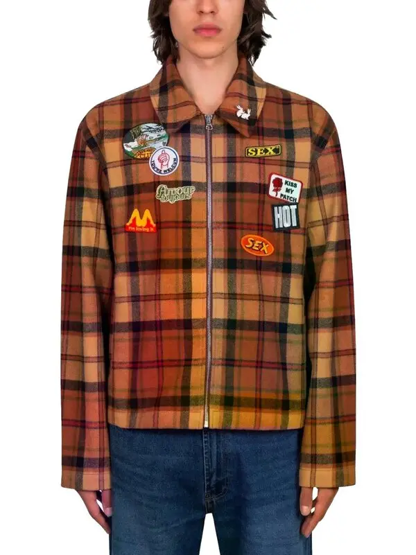 CARNE BOLLENTE Kiss My Patch Plaid Shirt Jacket - Orange