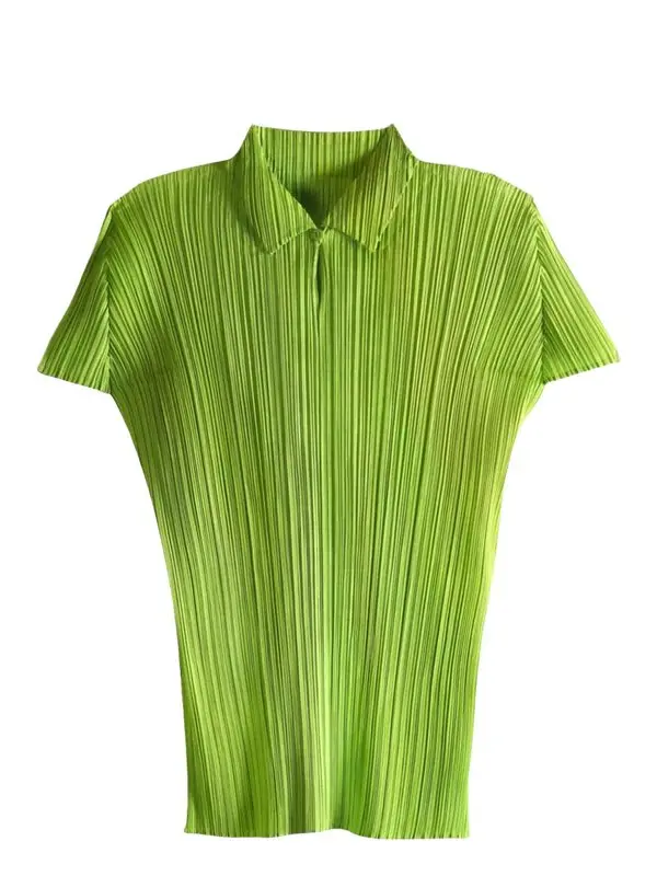 Issey Miyake Pleated Polo Top - Green