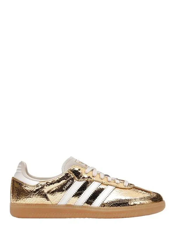 Adidas Samba Og Cracked Leather Sneakers - Gold Metallic/white/core White