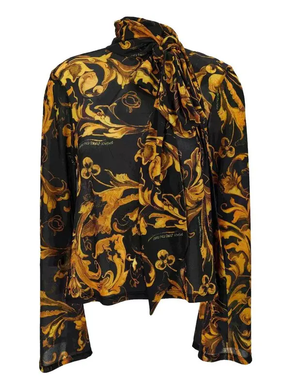 Versace Baroque-print Tie-neck Top - Black