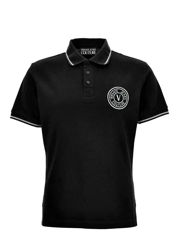 Versace Embroidered-logo Tipped Polo Shirt - Black