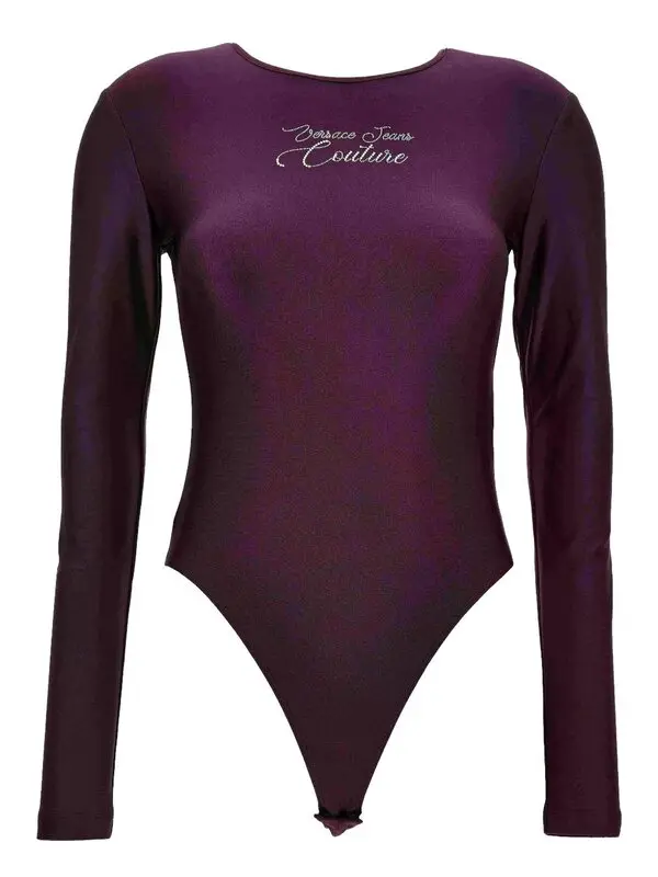Versace Logo-embellished Long-sleeve Bodysuit - Purple