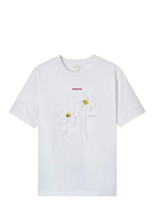 SHUSHU/TONG Flower-appliqué T-shirt - White