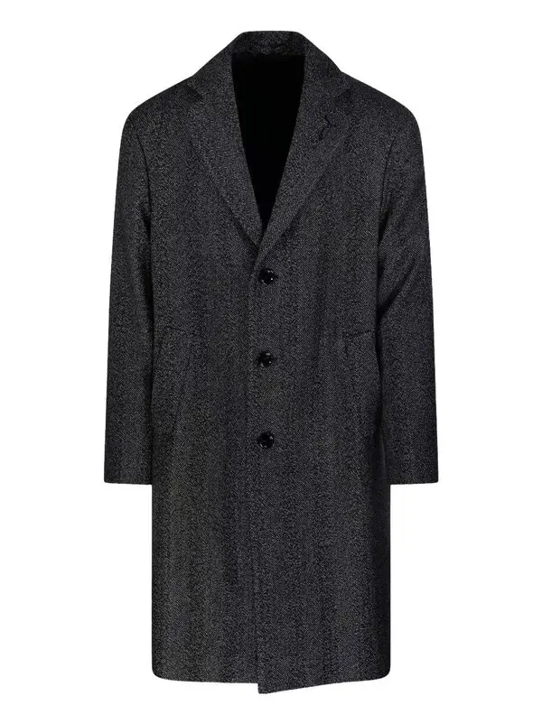 LARDINI Button-fastening Herringbone Coat - Black