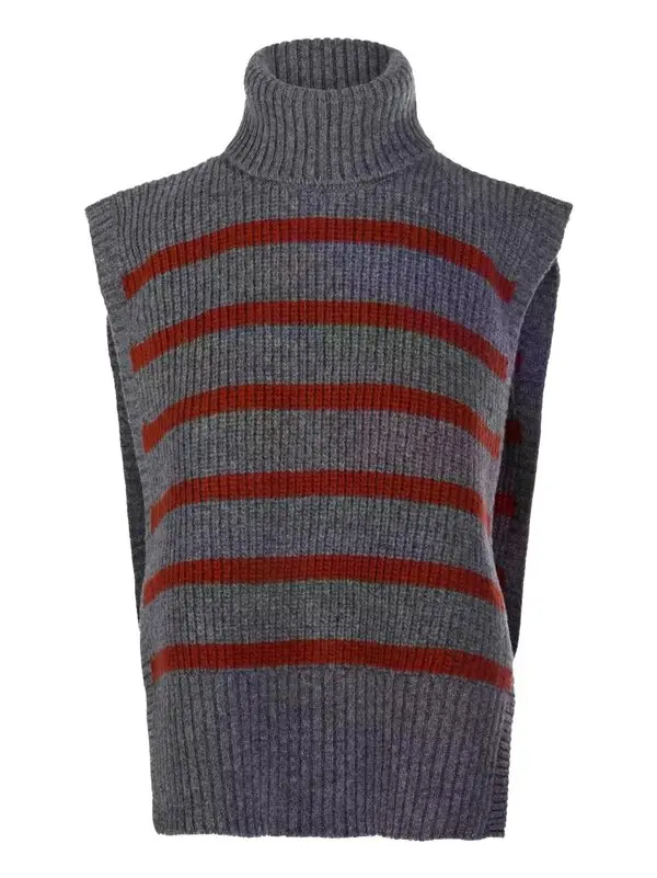 DAVANTINO Sleeveless Striped Turtleneck Sweater - Grey