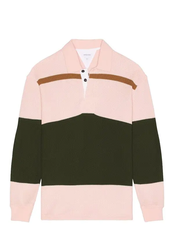 Bottega Veneta Jumbo Cotton Pique Stripe Polo In Pink - Camelia  Camo  & Jute