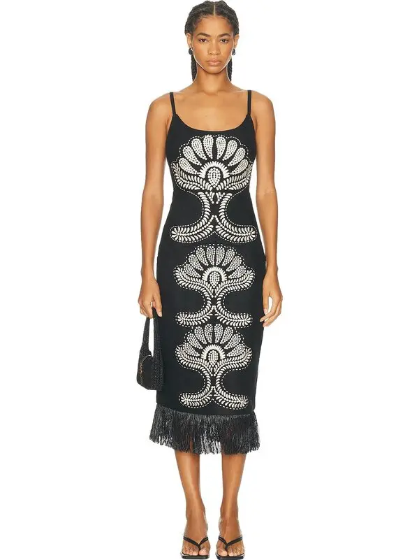 Alexis Naturi Embroidered Fringe Dress - Black White