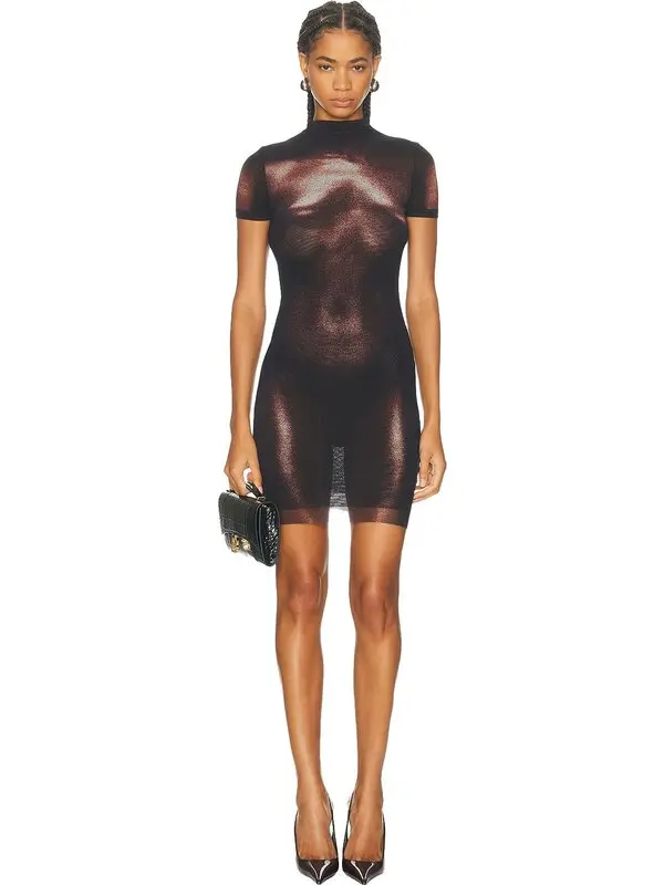 JEAN PAUL GAULTIER High Neck Printed Short Dress - Black & Brown