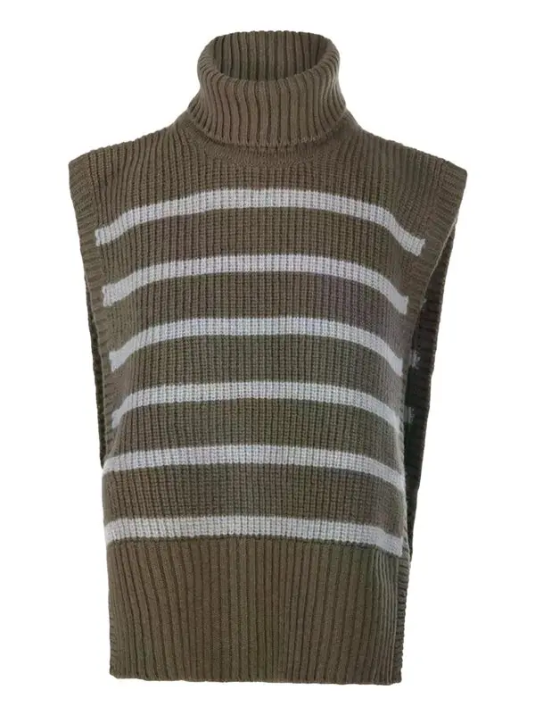 DAVANTINO Striped Turtleneck Knit Top - Brown