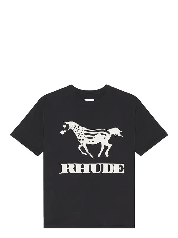 Rhude Dinero Tee In Black - Vintage Black & White