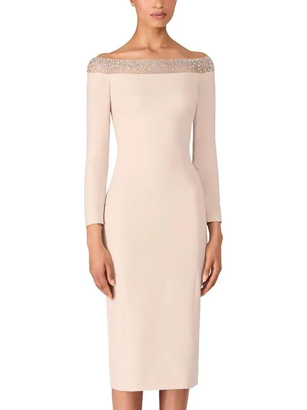 Jenny Packham Calypso Off-the-shoulder Midi Dress - Moonstone
