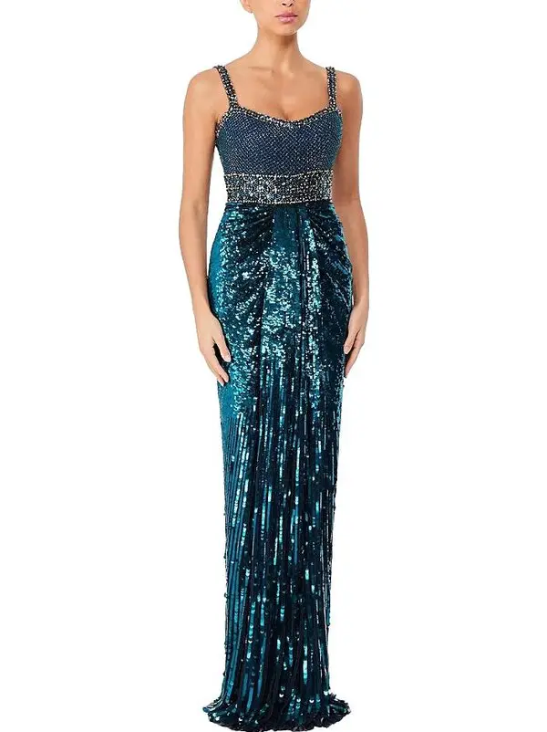 Jenny Packham Embellished Draped Maxi Dress - Blackthorne Blue